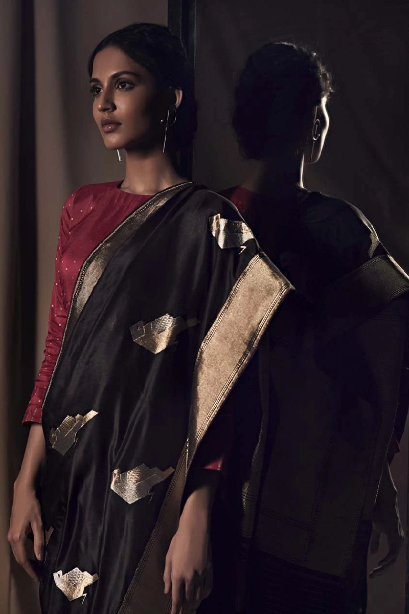 Black Banarasi Silk Sari from our Origami collection – Raisons